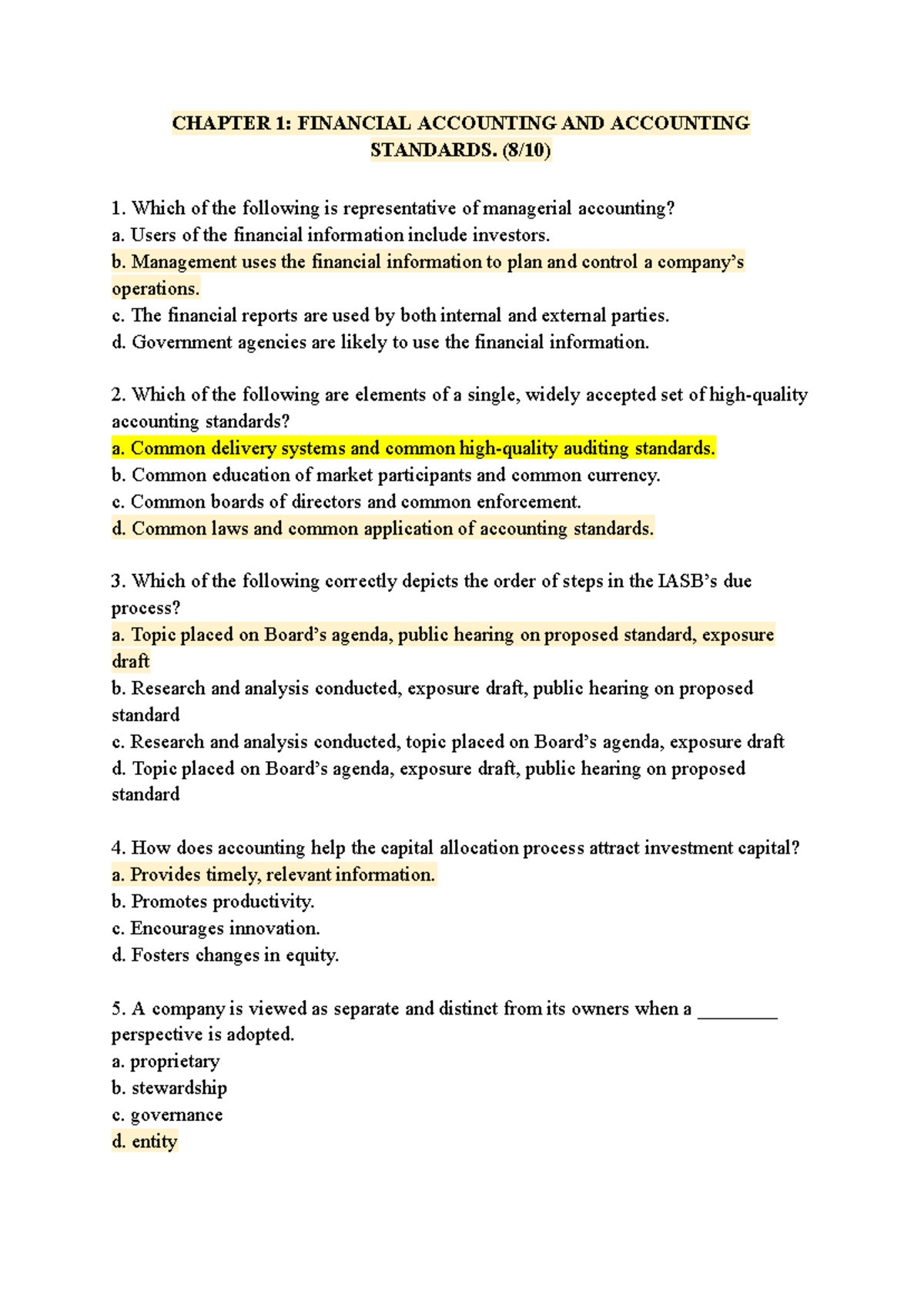 CHAPTER 1: MANAGERIAL ACCOUNTING & STANDARDS OVERVIEW - Studocu