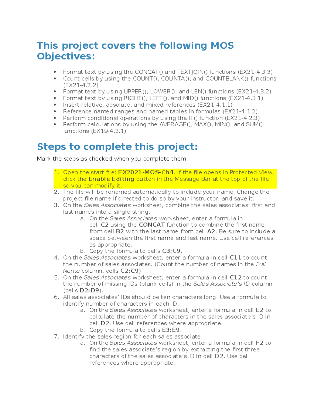 Excel Project 4 Steps: MOS Functions & Formulas Guide - Studocu