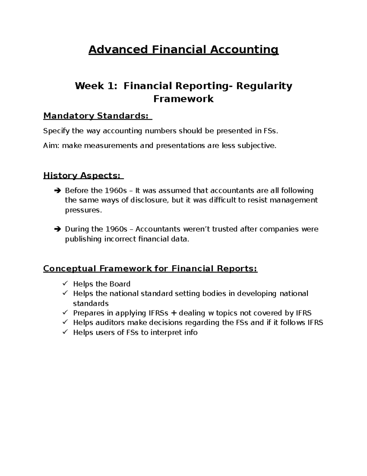 Advanced Financial Accounting (AFA 101) Week 1: Financial Reporting ...