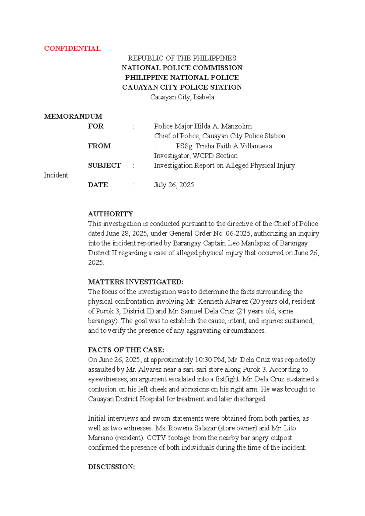 Investigation Report Villanueva 3-3 - CONFIDENTIAL REPUBLIC OF THE ...
