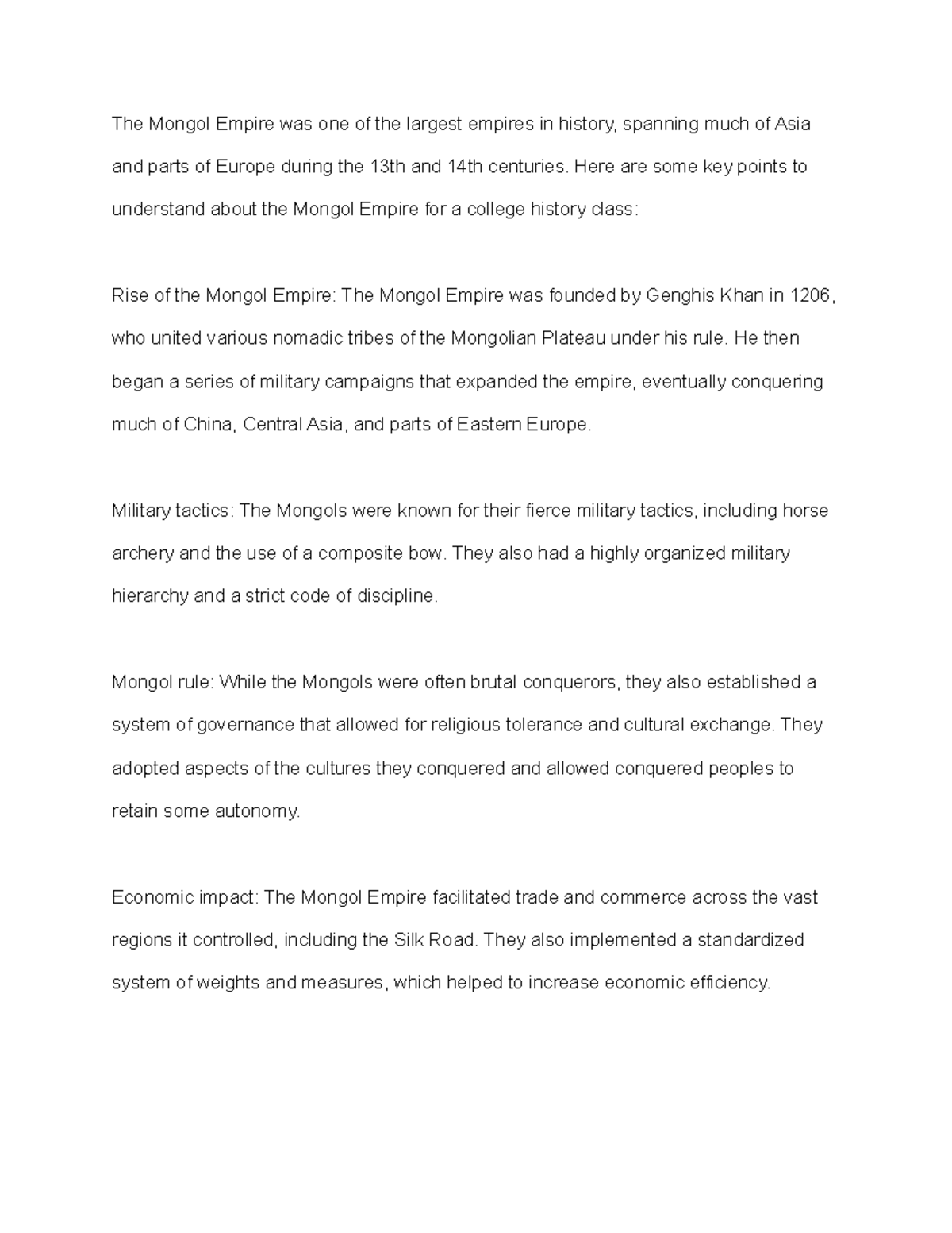 Answer key Mongol Empire - The Mongol Empire was one of the largest ...