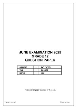 CAT past paper - Grade: 11 - Further Education and Training - Studocu