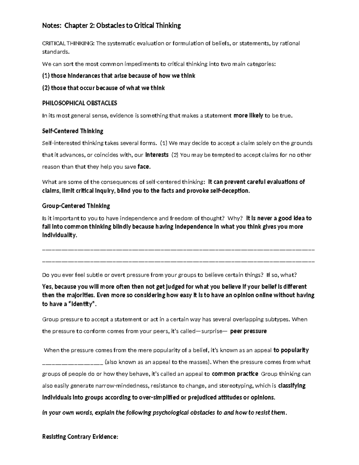 Chapter 2 Guided Reading Notes - Notes: Chapter 2: Obstacles to ...