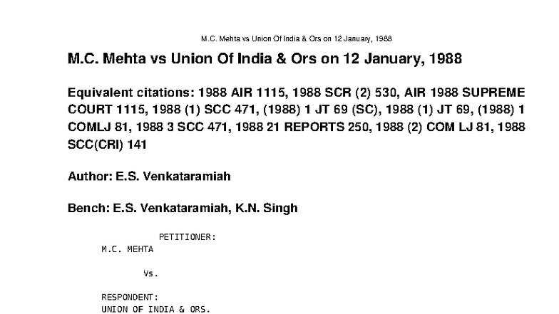 M.C. Mehta vs Union of India: Ganga Pollution Case Analysis (1988 ...