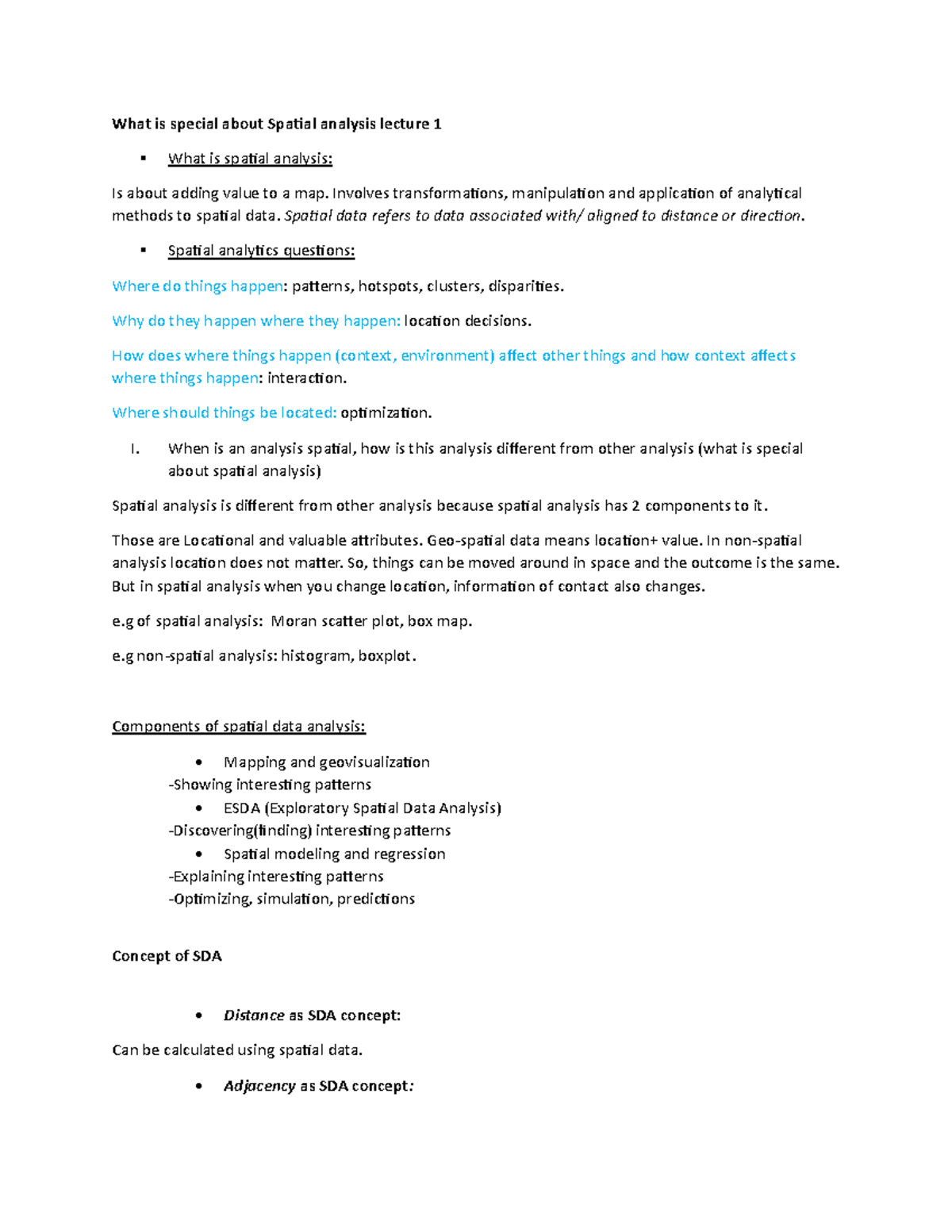 Gis 220 Notes What Is Special About Spatial Analysis Lecture 1 What Is Spatial Analysis Is
