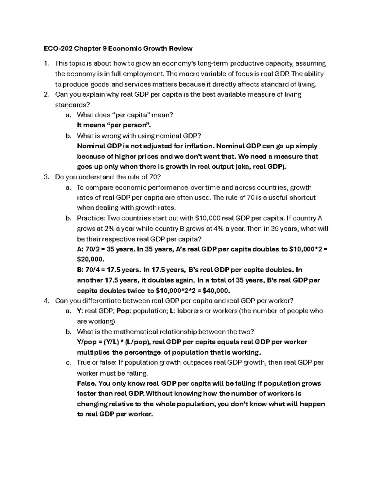 ECO-202 Final Exam Study Guide: Economic Growth & Productivity Review ...