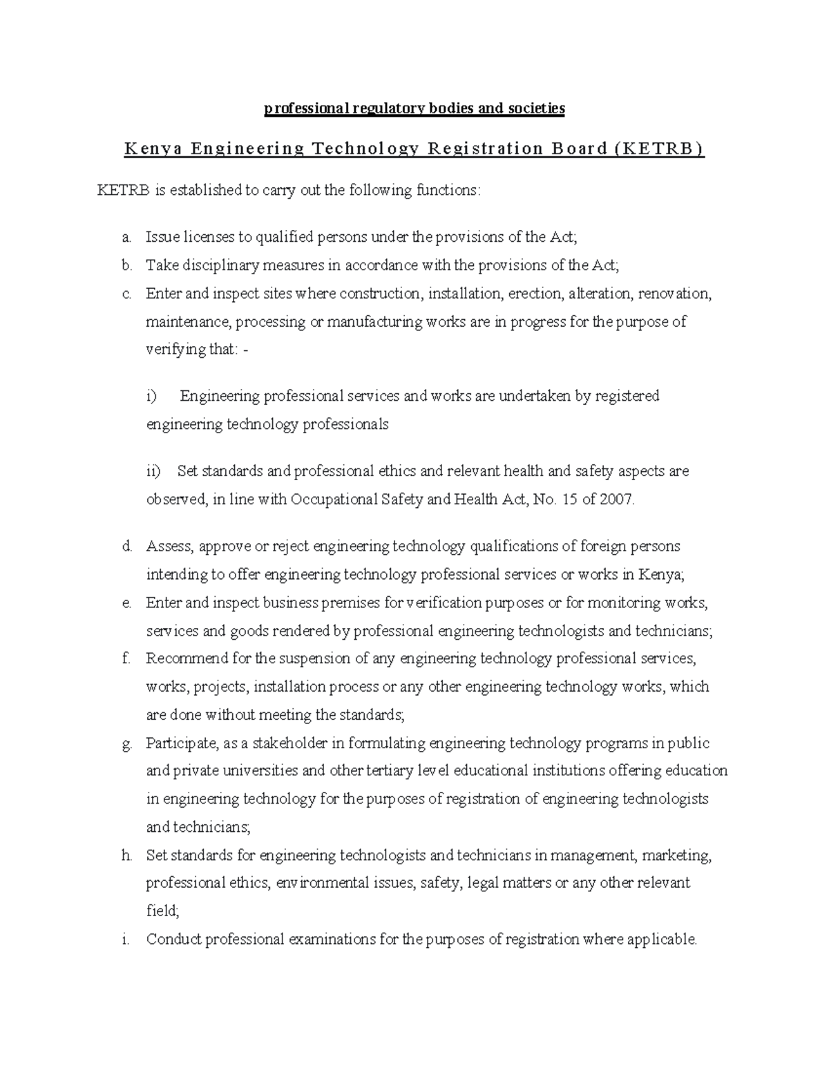 Professional Regulatory Bodies and Societies in Kenya: KETRB & EBK ...