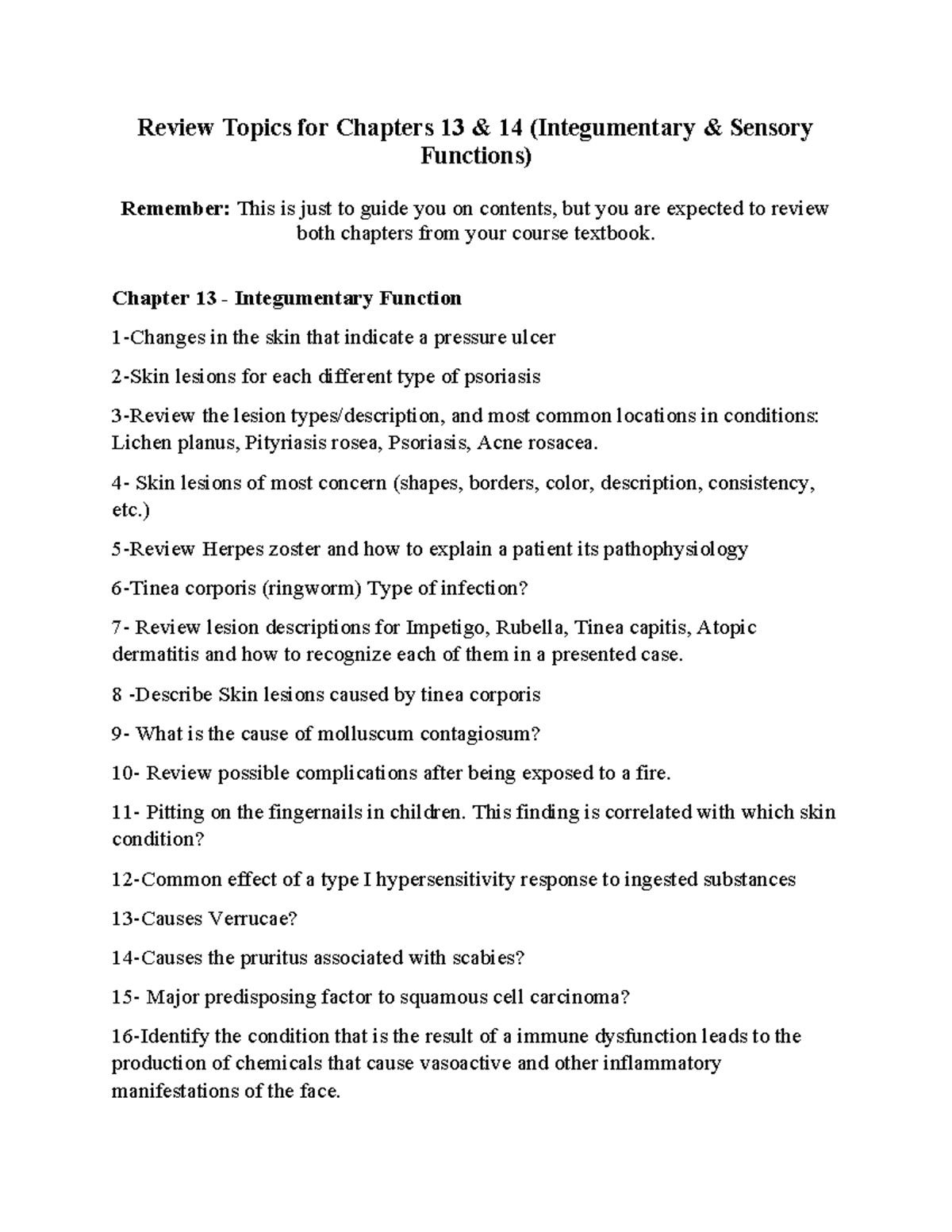 Review Topics Chapter 13 & 14 Advanced Patho(1)(2) - Review Topics for ...