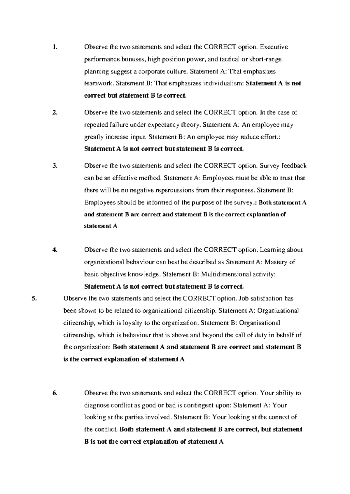 HRMC002 Final 1 - Observe the two statements and select the CORRECT ...