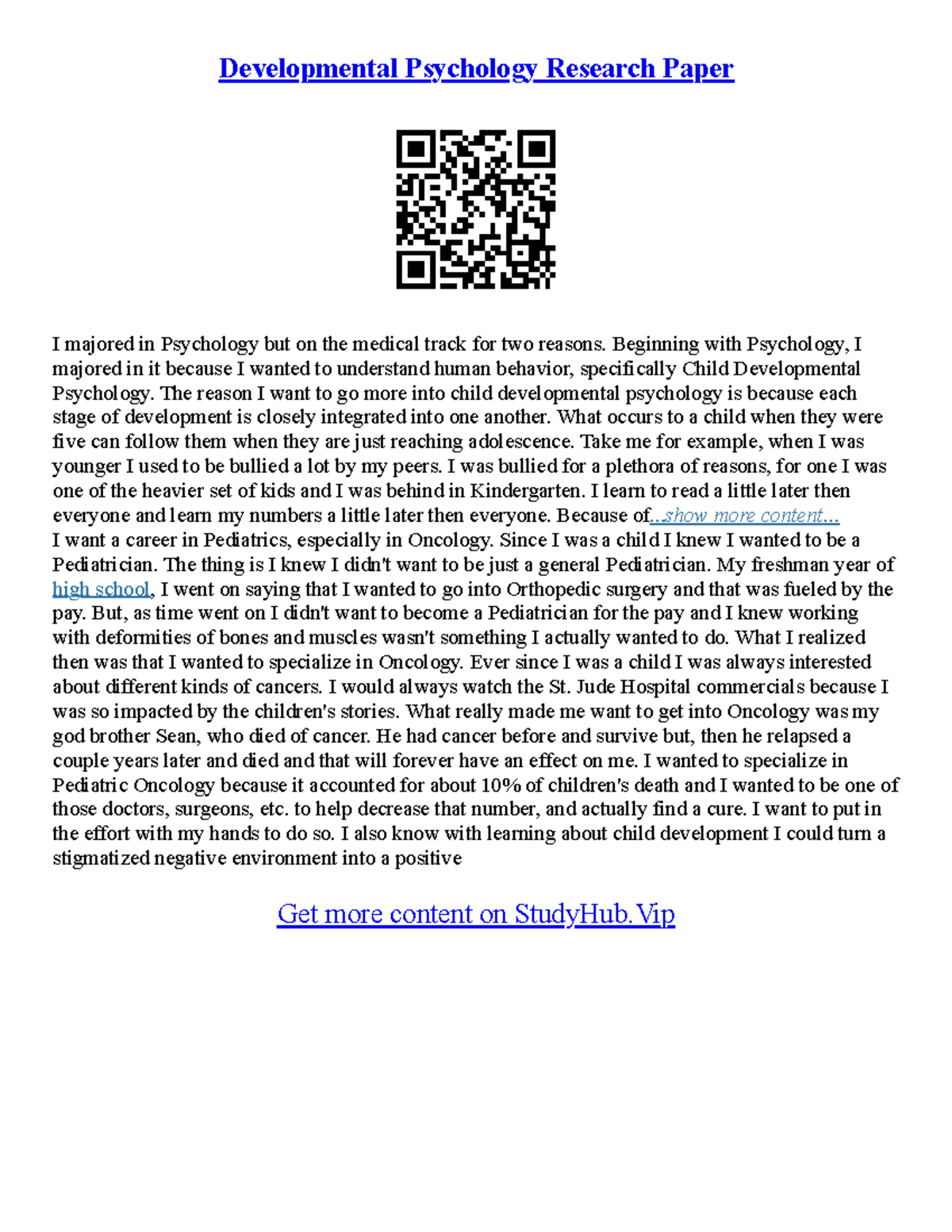 Developmental Psychology Essays - Developmental Psychology Research ...