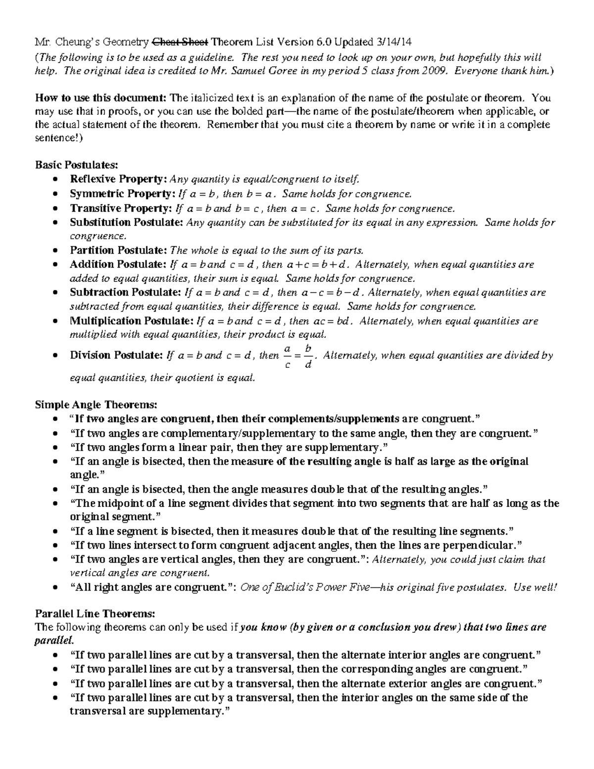 Geometry Theorem Sheet - Mr. Cheung’s Geometry Cheat Sheet Theorem List ...