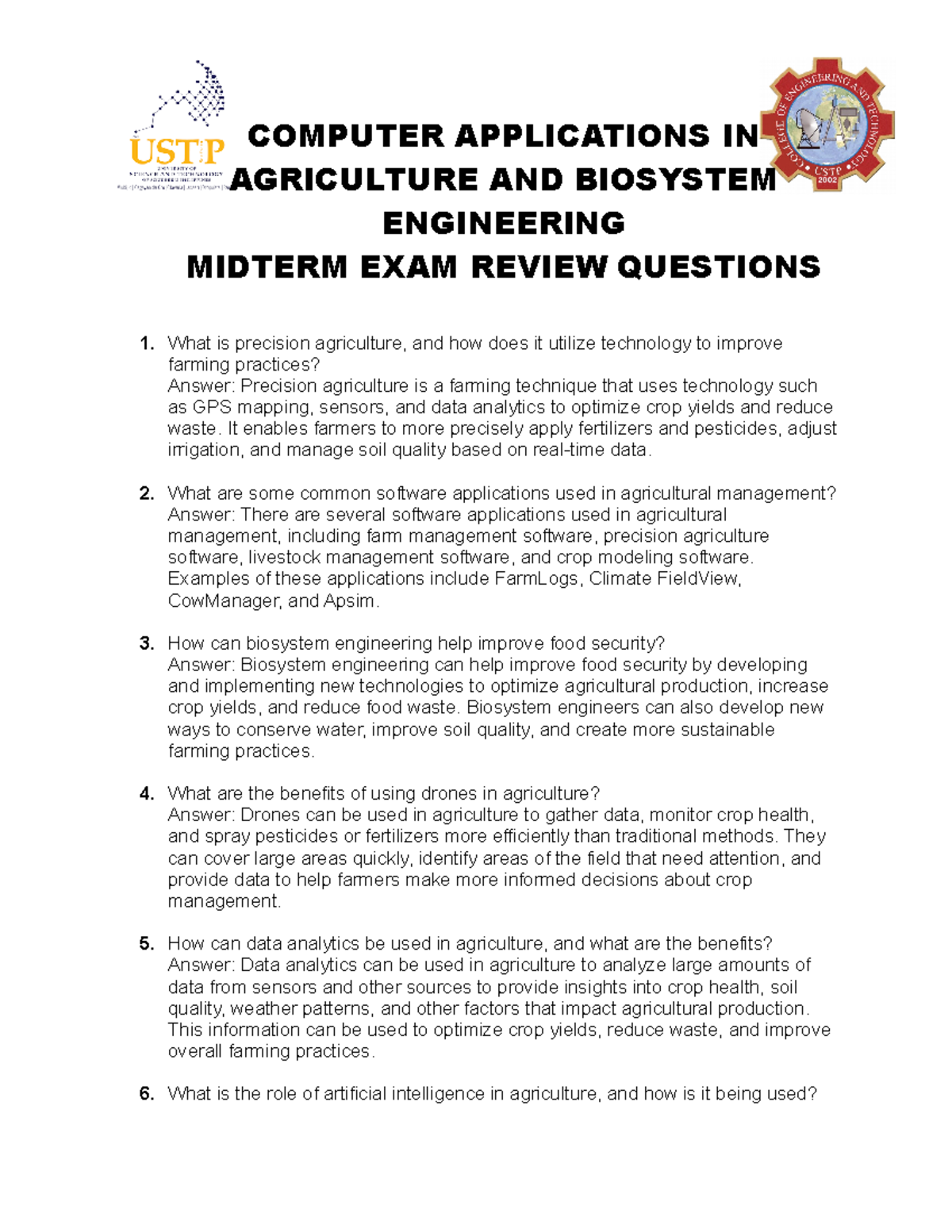 AGB 202: Computer Applications in Agriculture Midterm Review Guide ...