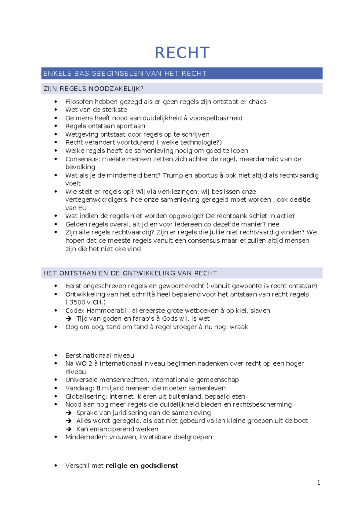 Recht Samenvatting - Basisprincipes en Ontwikkeling van het Recht - Studocu