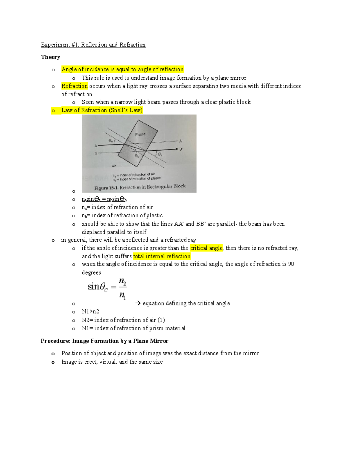 Phys 1112 Lab Final Review: Reflection, Refraction, and Interference Techniques - Studocu