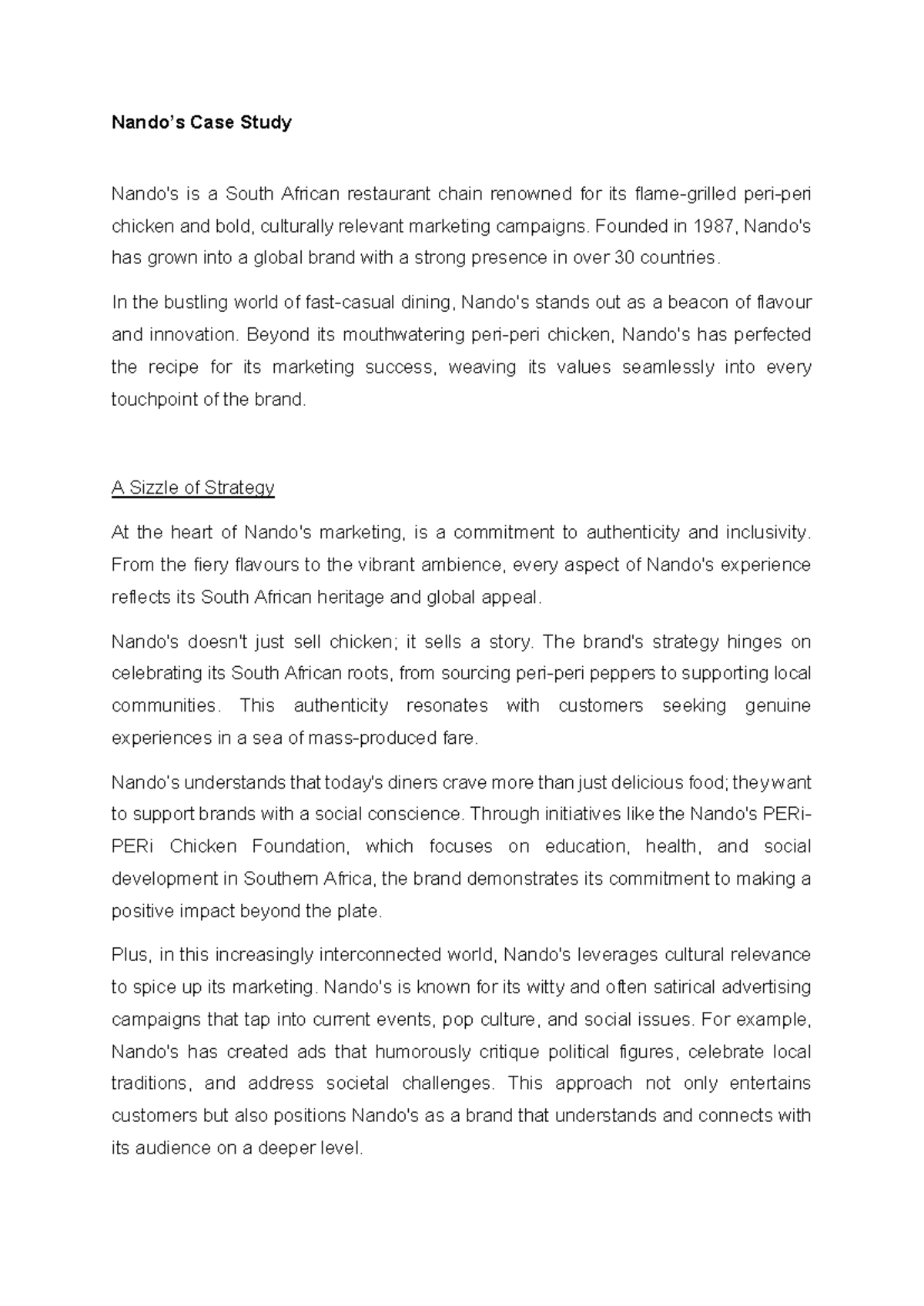 Case Study - Chapter 1: Marketing Success of a South African Restaurant ...