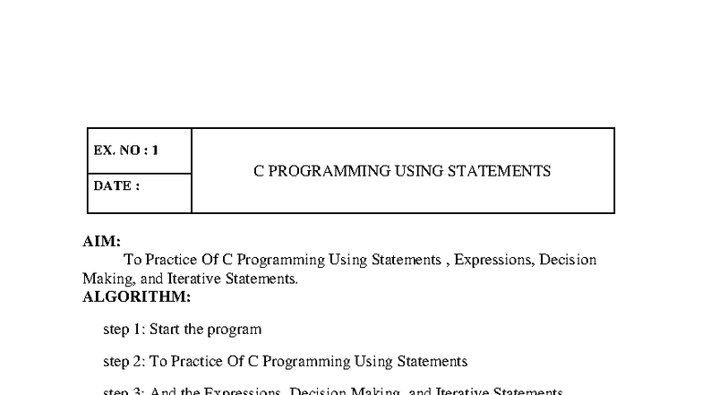 CS3362 Lab Manual: C Programming Exercises and Applications - Studocu
