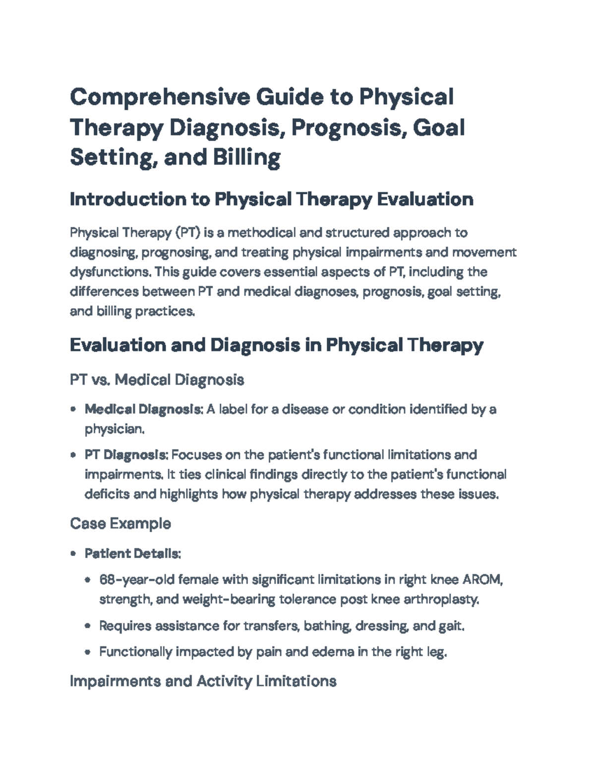 Physical Therapy (PT) Evaluation, Diagnosis, Prognosis, and Billing ...