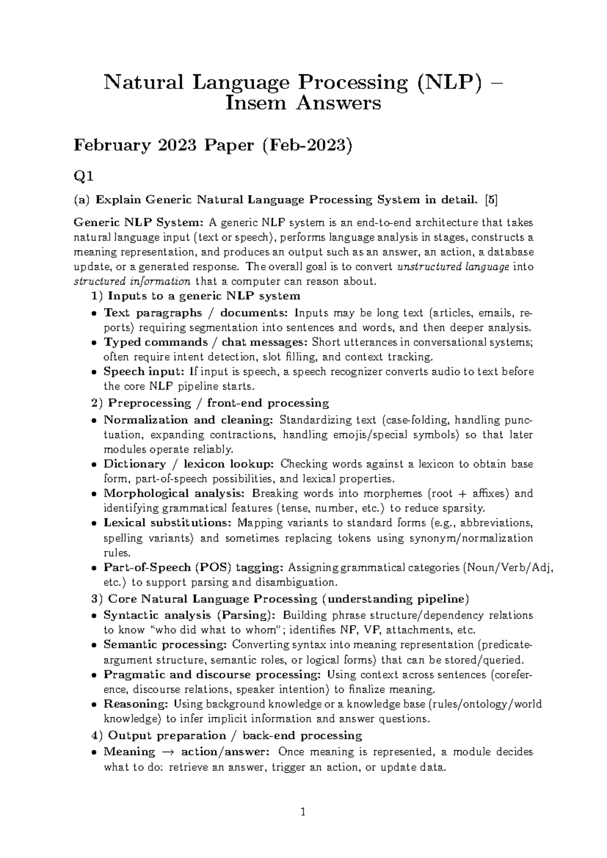 NLP-Master Key: Insem Answers for February 2023 Paper on Natural ...