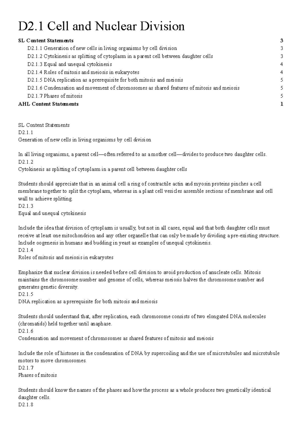 D2.1 Cell and Nuclear Division - 1 Generation of new cells in living ...
