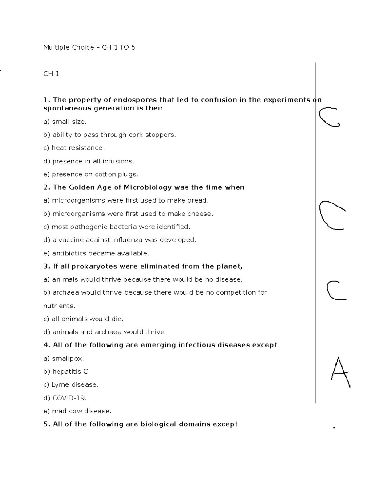 MCQs for MBIO 1220: Concepts from Chapters 1 to 5 - Studocu