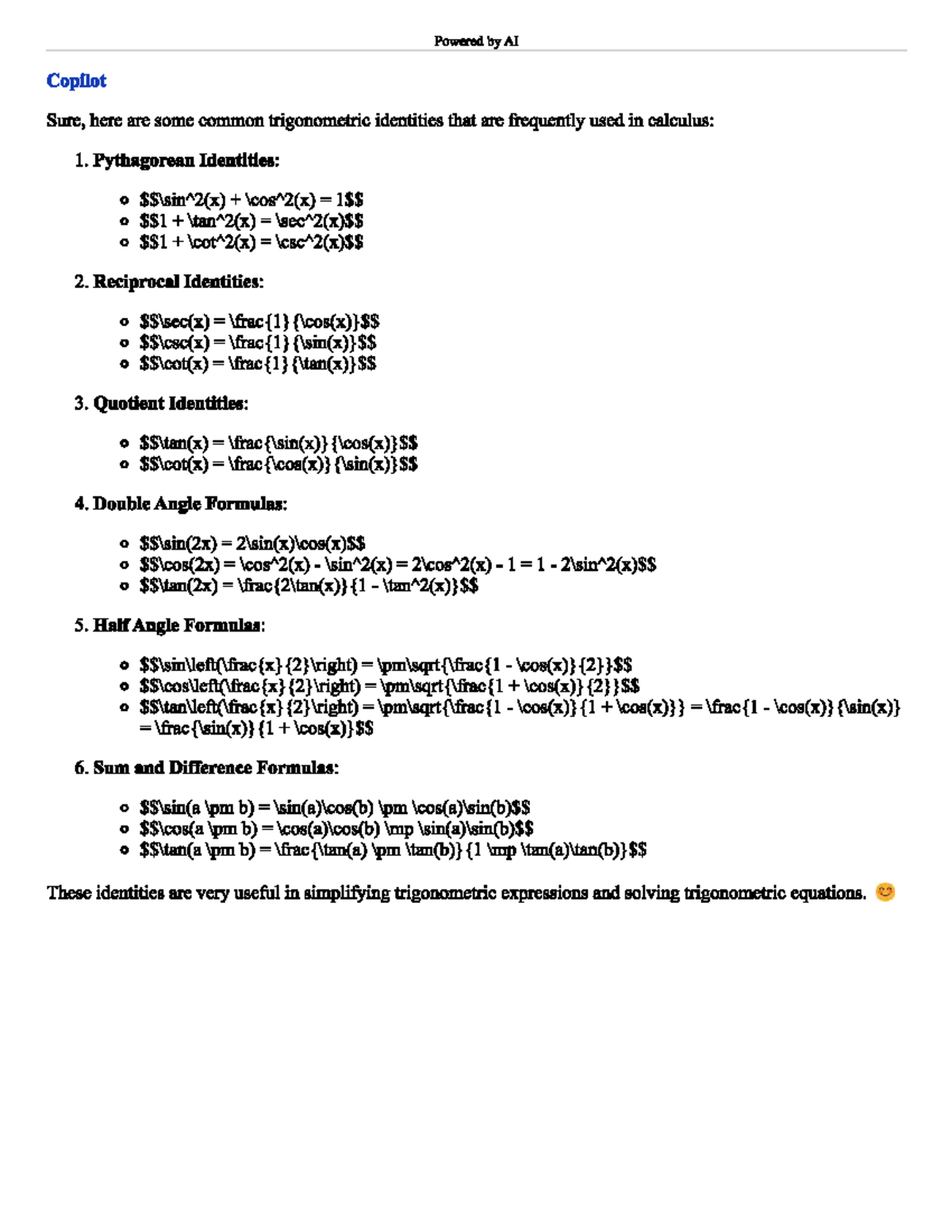 Trigonometric Identities for Calculus: Essential Formulas - Studocu