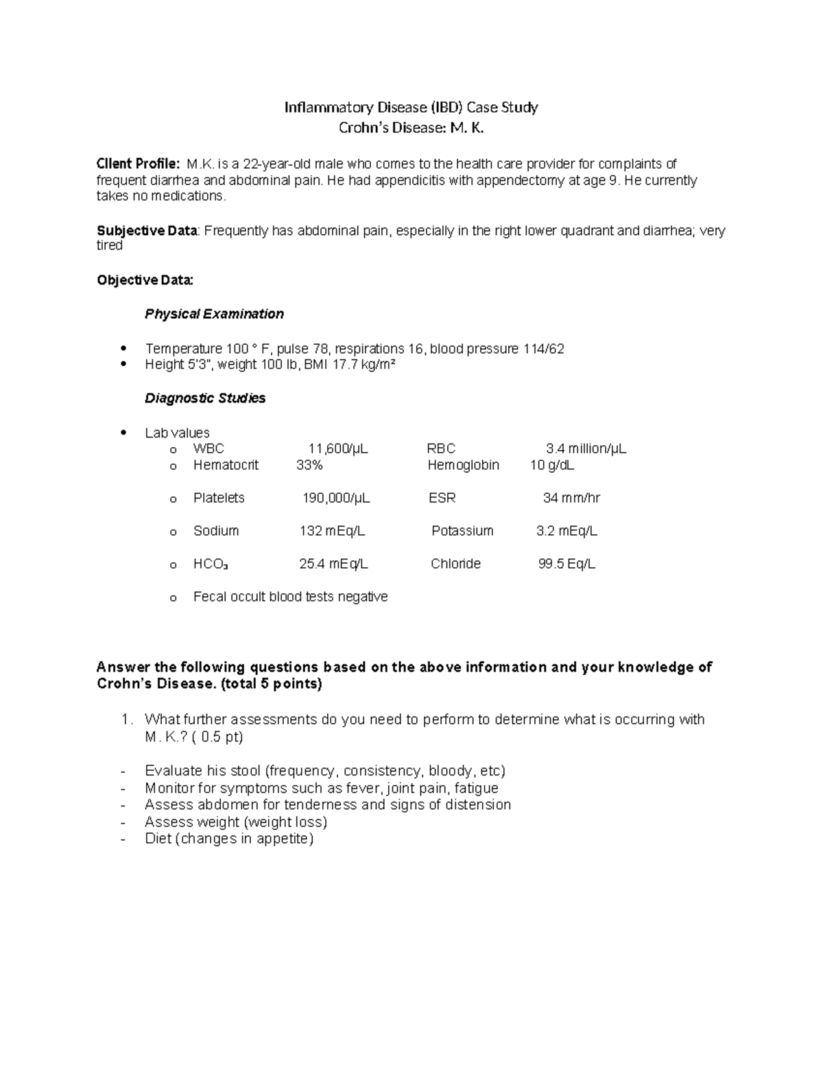 IBD Student Crohn's MK - n/a - Inflammatory Disease (IBD) Case Study ...