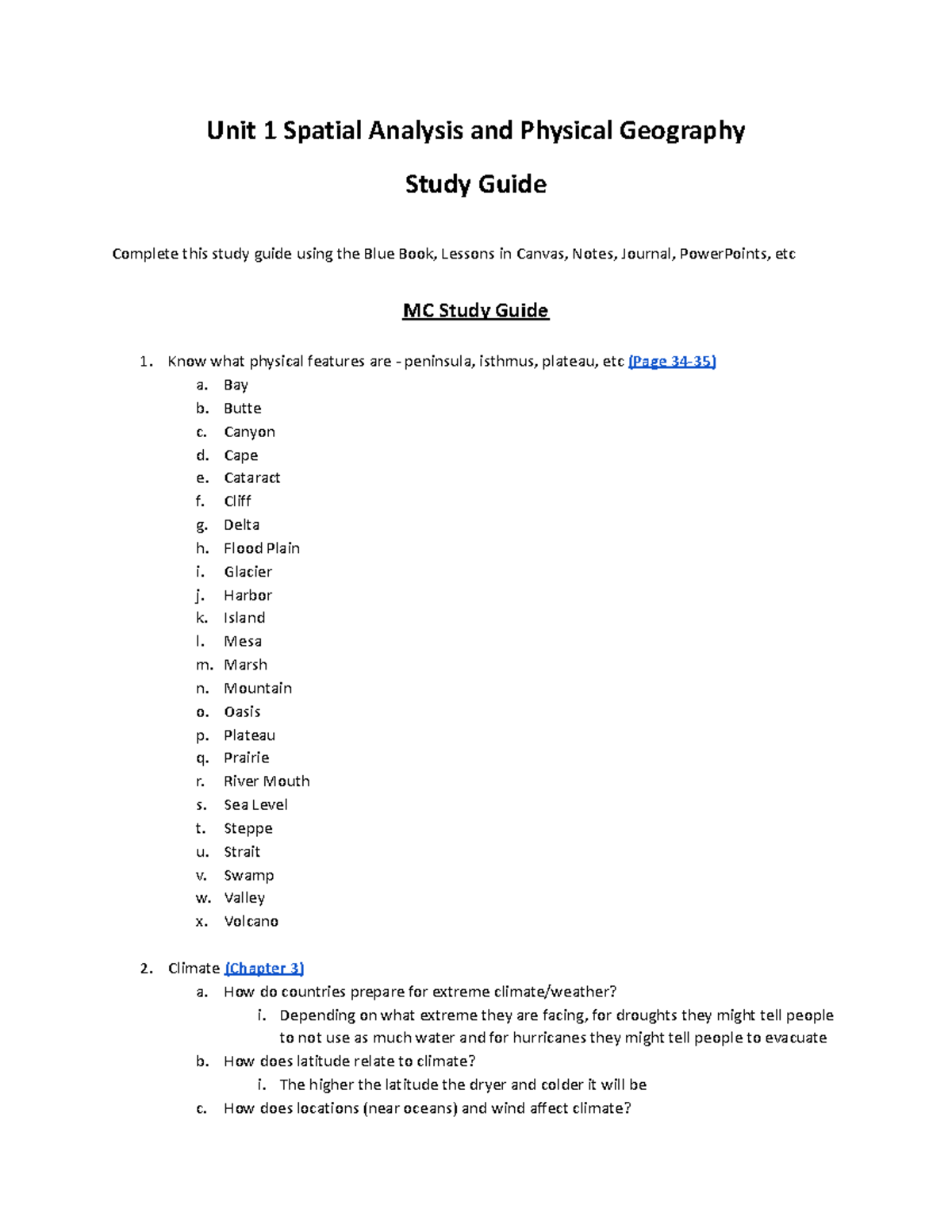 Unit 1 MC Study Guide: Spatial Analysis & Physical Geography - Studocu