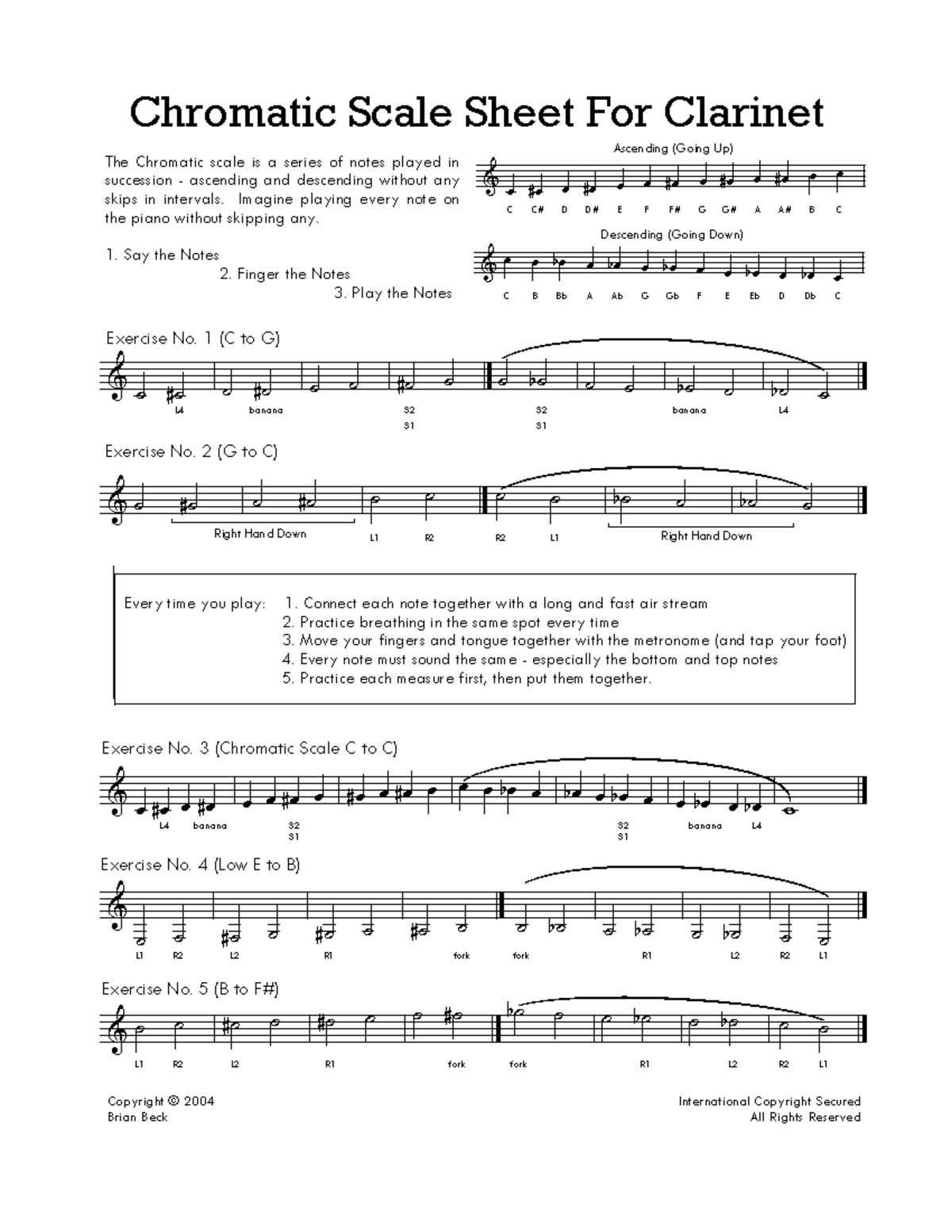 Clarinet Chromatic Exercises - & œ # œ œ # œ œ œ # œ œ # œ œ # œ œ œ C ...