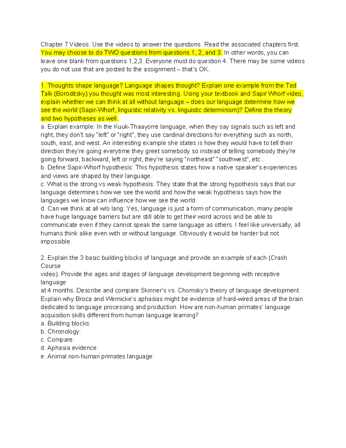 PSYC Chapter 7 Assignment: Language, Thought, and Bilingualism Insights ...