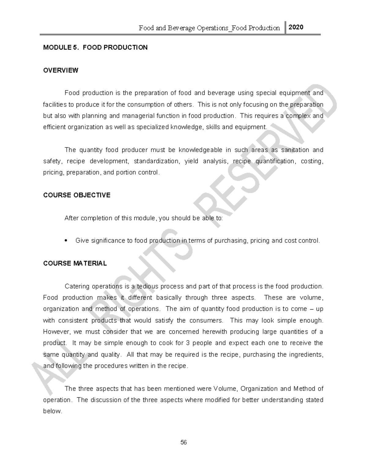 Module 5: Food Production in Beverage Ops and Catering Management - Studocu