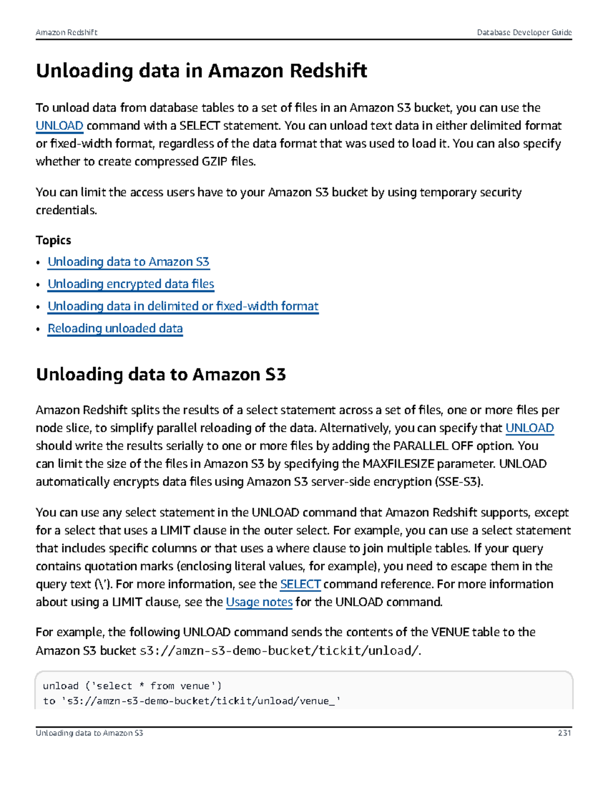 Amazon Redshift (CS101) UNLOAD Command Guide: Exporting Data to S3 - Studocu
