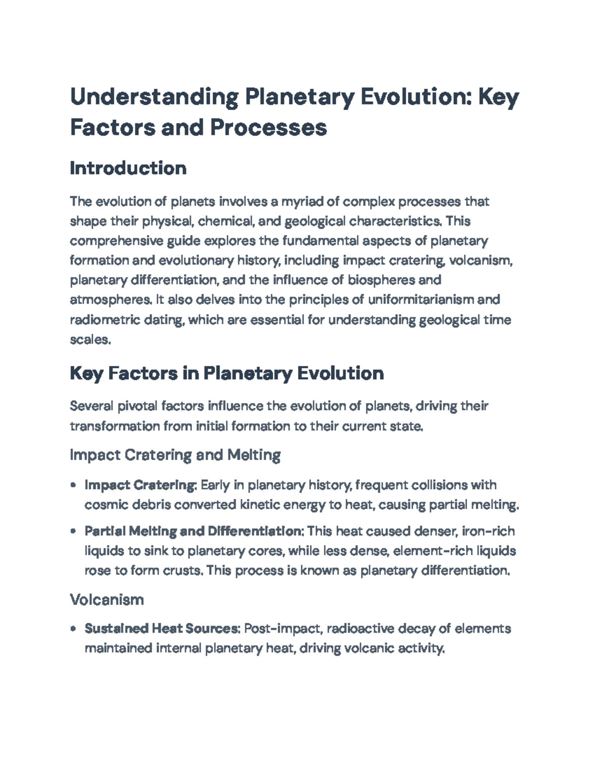 Understanding Planetary Evolution: Factors, Processes, and Implications ...