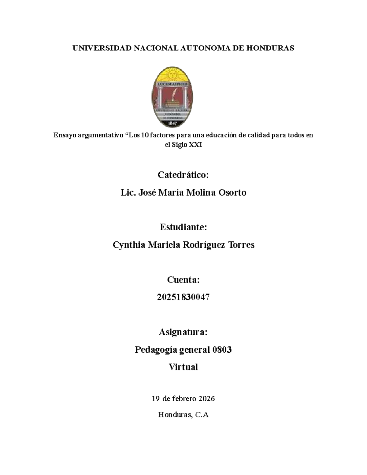 Ensayo Argumentativo: 10 Factores para una Educación de Calidad en el ...