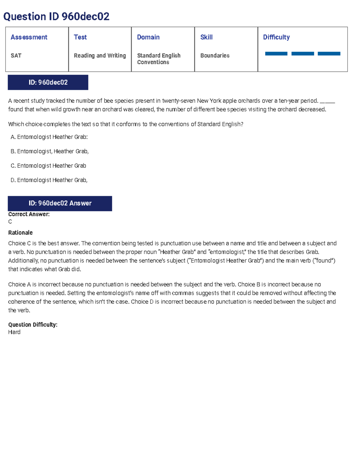 Assessment Test Answers - SAT Reading & Writing Conventions - Studocu