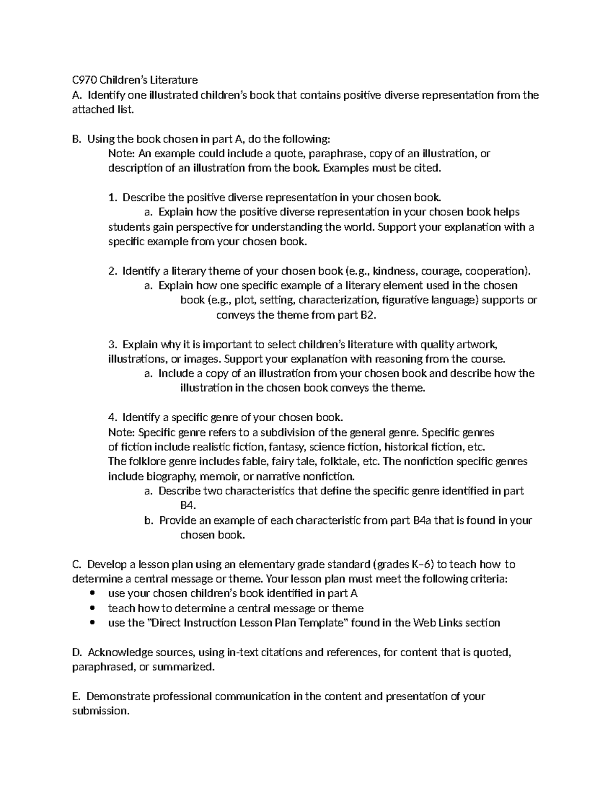Children's Literature Requirements - C970 Children’s Literature A ...