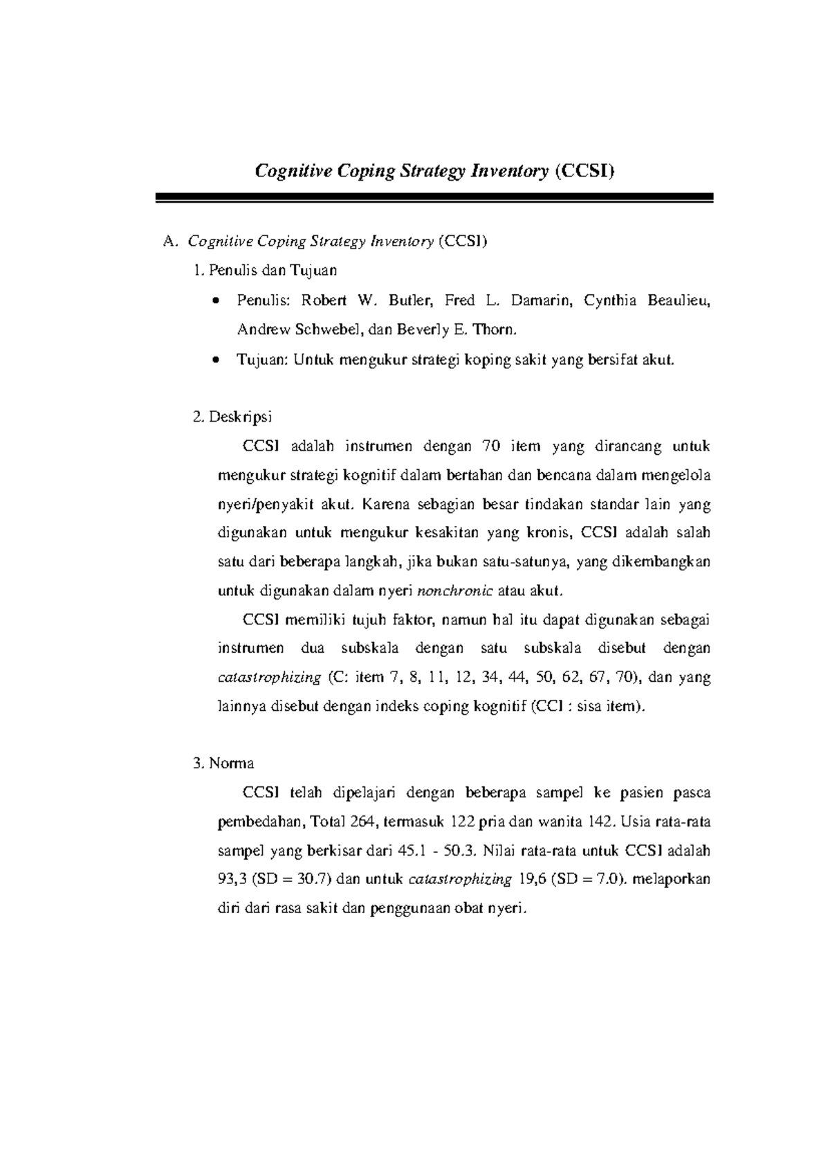 Cognitive Coping Strategy Inventory (CCSI) Overview and Analysis - Studocu