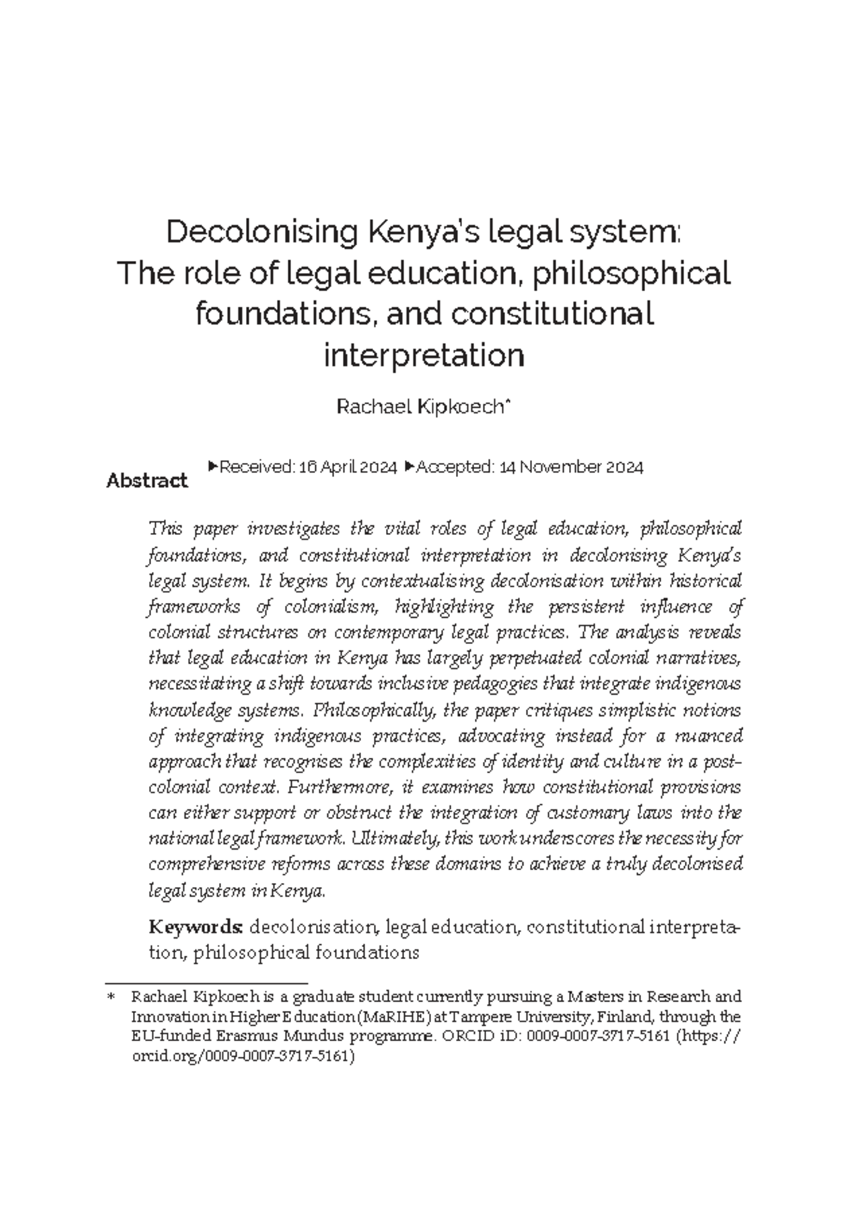 Decolonising Kenya's Legal System: Legal Education & Constitutional ...