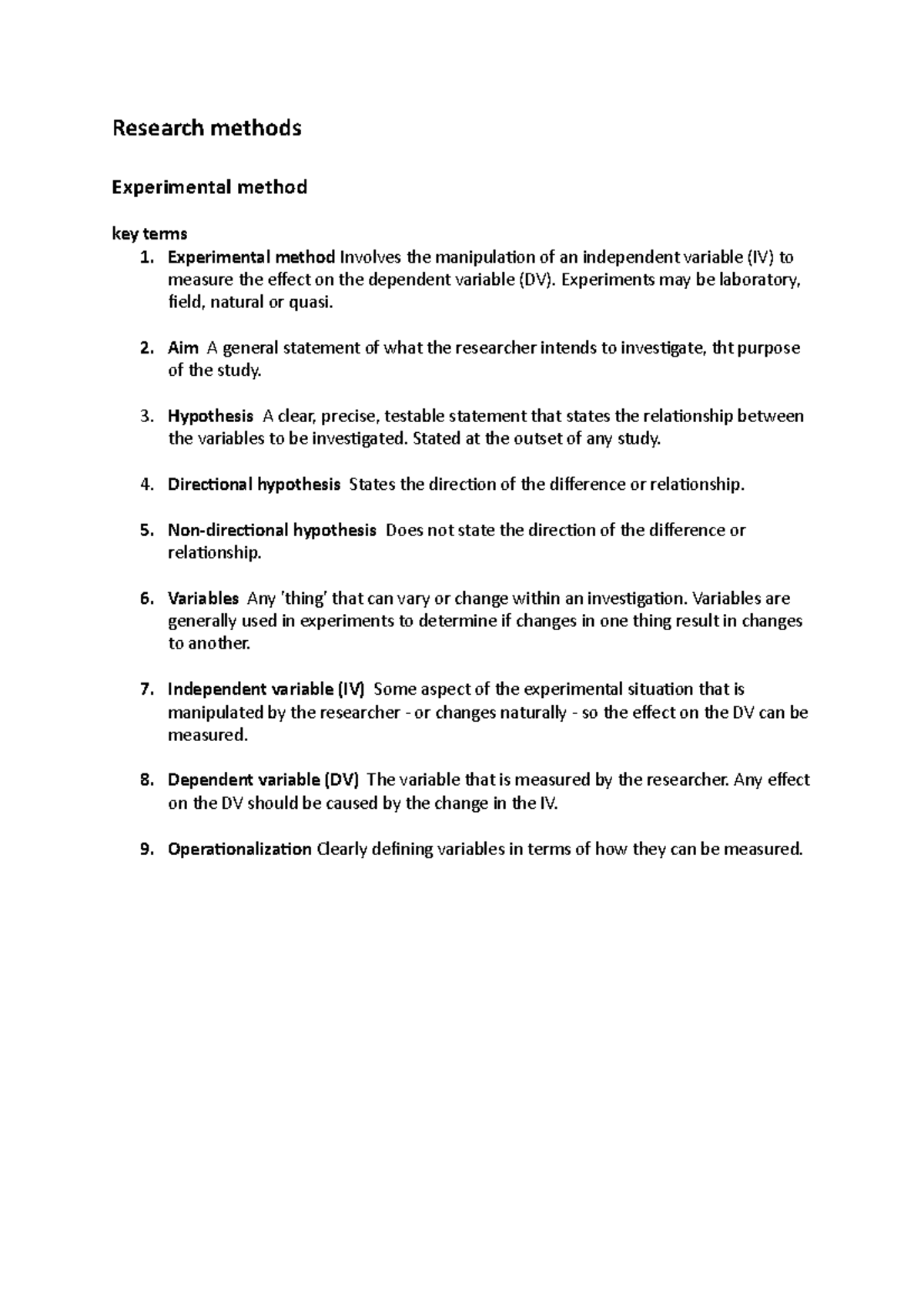 A Level Research Methods: Key Concepts and Experimental Design - Studocu