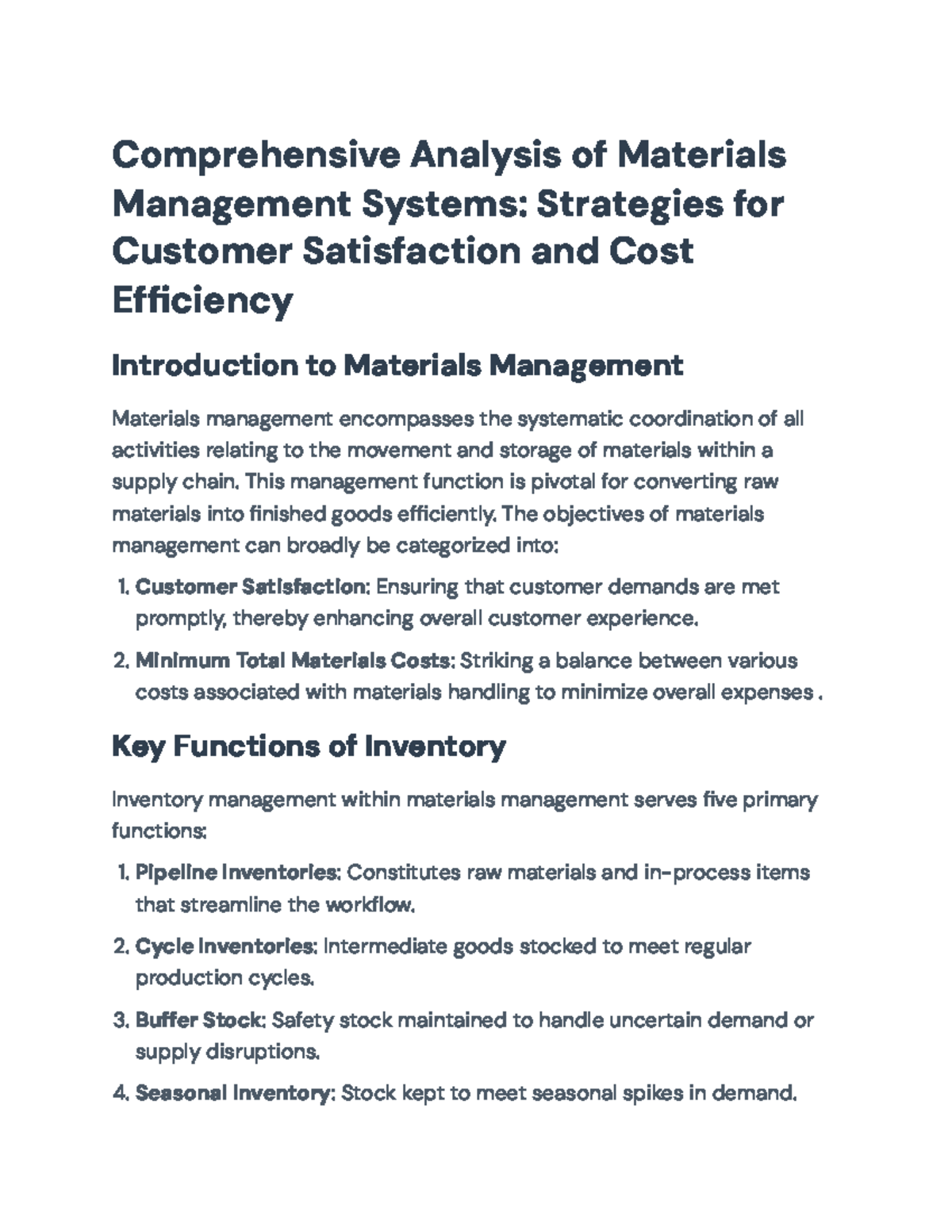 Comprehensive Analysis of Materials Management Systems for Efficiency ...