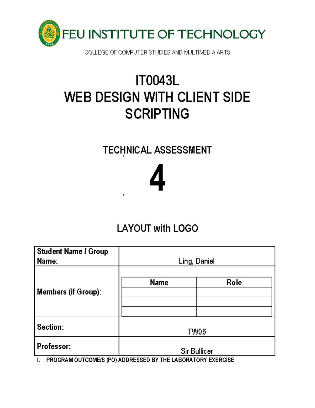 IT0043L Final Assessment: Web Design Layout & Logo by Daniel Ling - Studocu