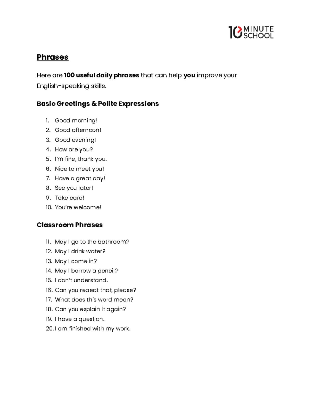 Daily Phrases - 100 Useful Expressions for Everyday Use - Studocu