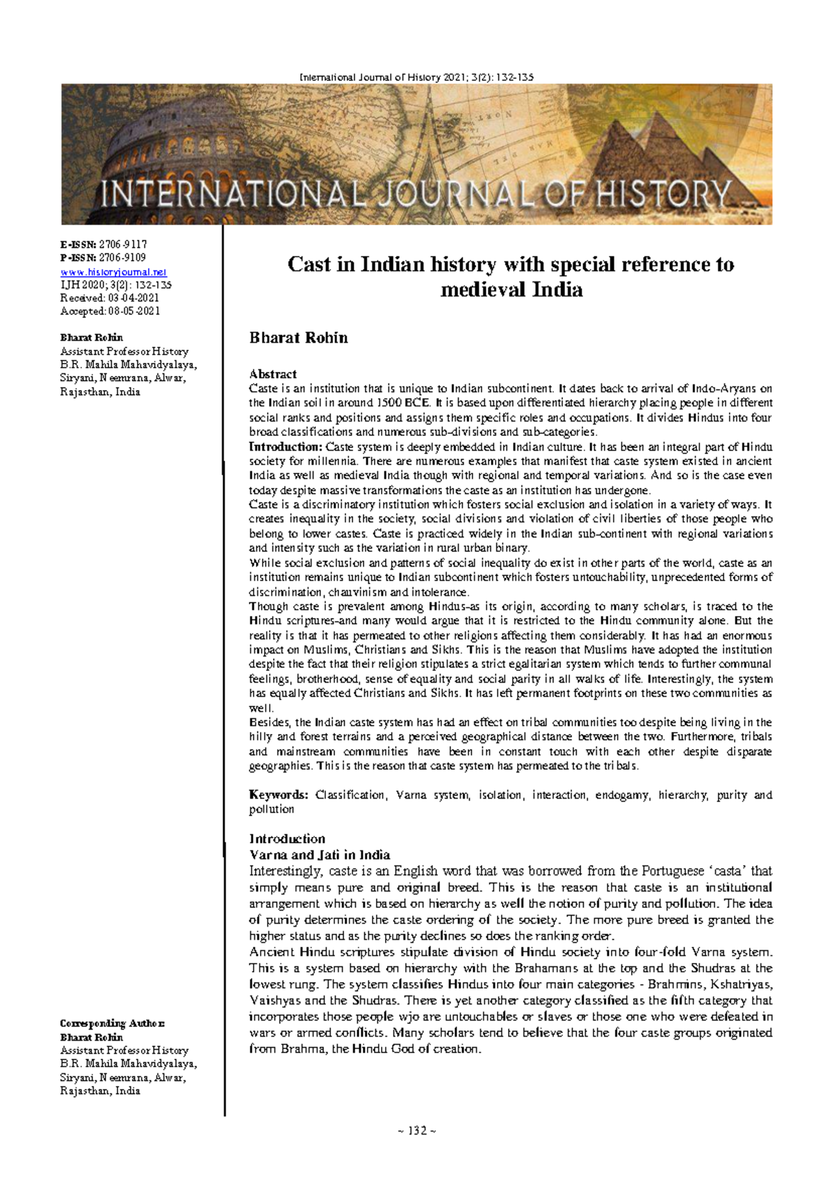 Caste System in Medieval India: An Analysis - IJH 3(2) - Studocu