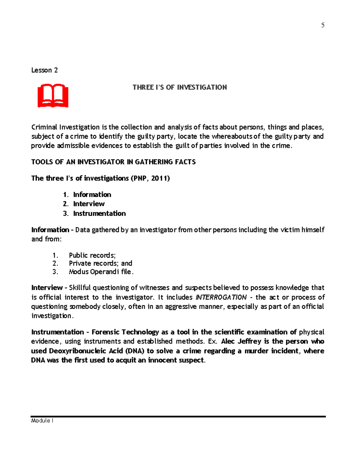 Three I's of Investigation in Criminal Cases (CRIM-101) - Studocu