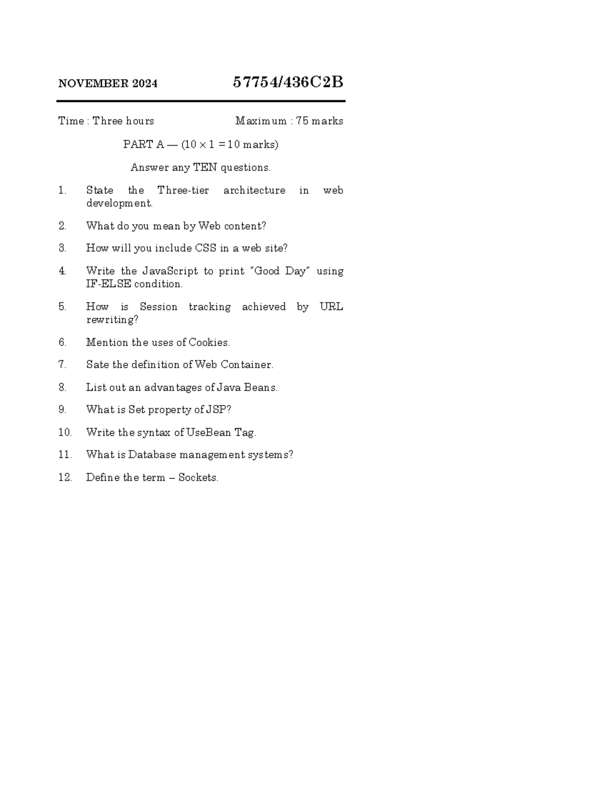 NOV-2024 436c2b - Web Technology & Advanced Java Exam Notes - Studocu