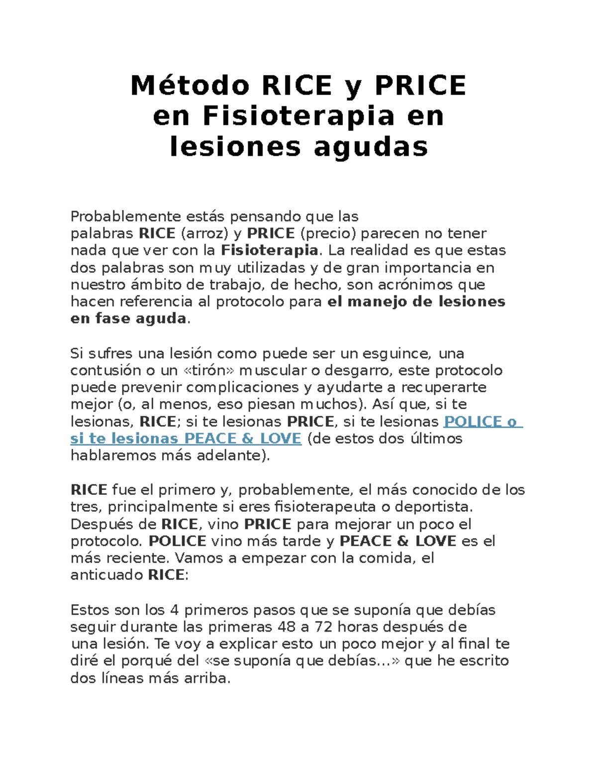Método RICE y Price en Fisioterapia en lesiones agudas - Método RICE y ...