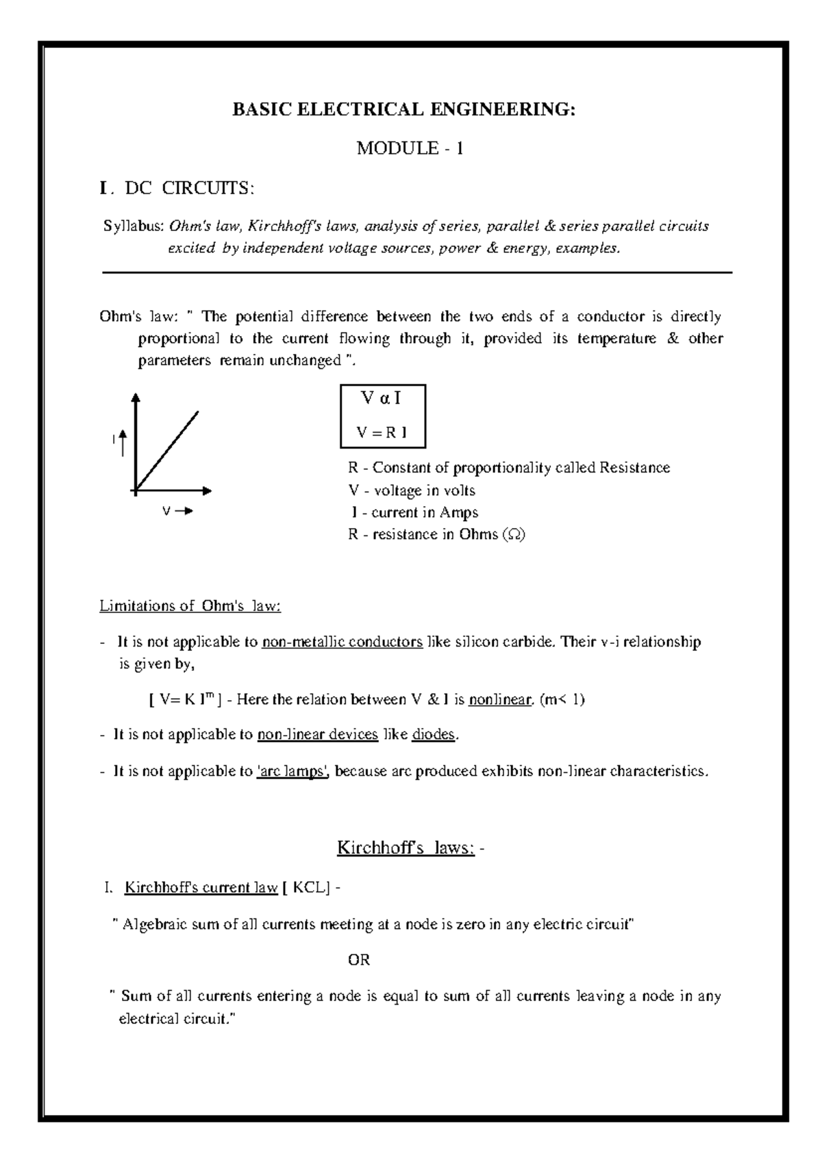 BEE Module 1 - basic electrical engineering sem-1 - BASIC ELECTRICAL ENGINEERING: MODULE - 1 I ...