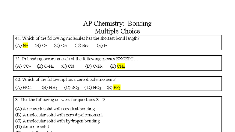 AP Chemistry: Bonding MC Questions & Key Notes - Studocu
