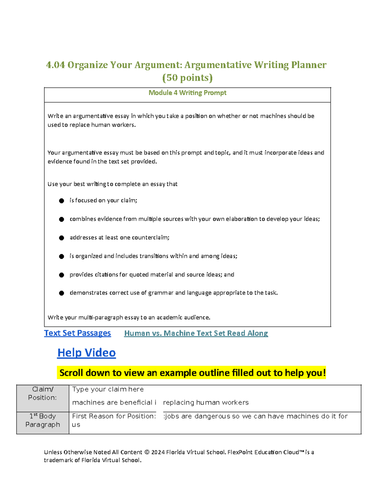 4.04 Argumentative Writing Planner: Should Machines Replace Humans ...