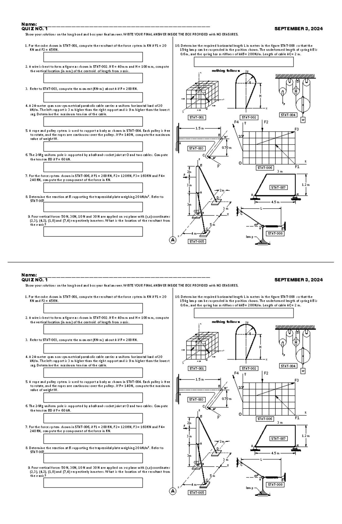 QUIZ 1 M3A - Statics Solutions and Final Answers - Studocu