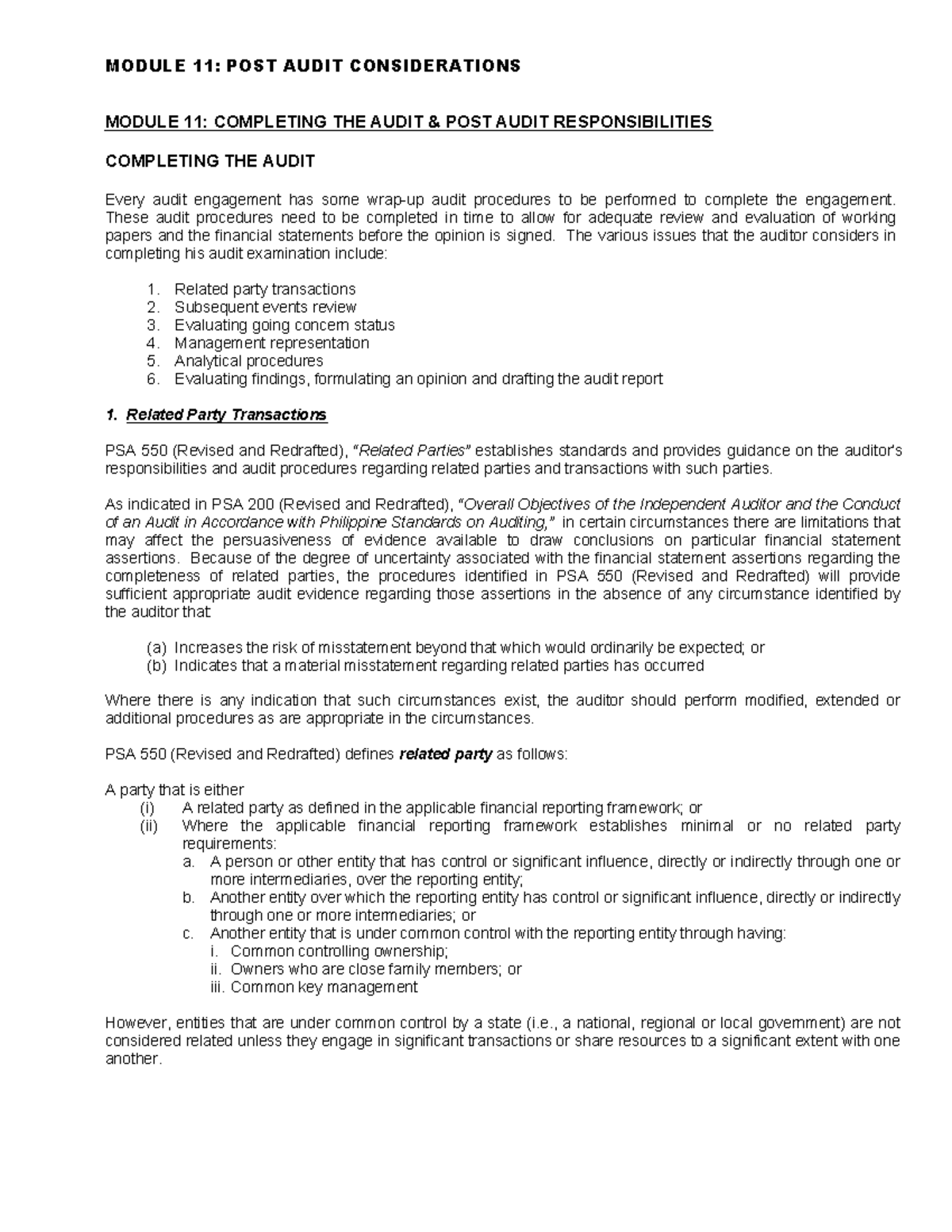 Module 11: Final Audit Completion & Post-Audit Duties Explained - Studocu